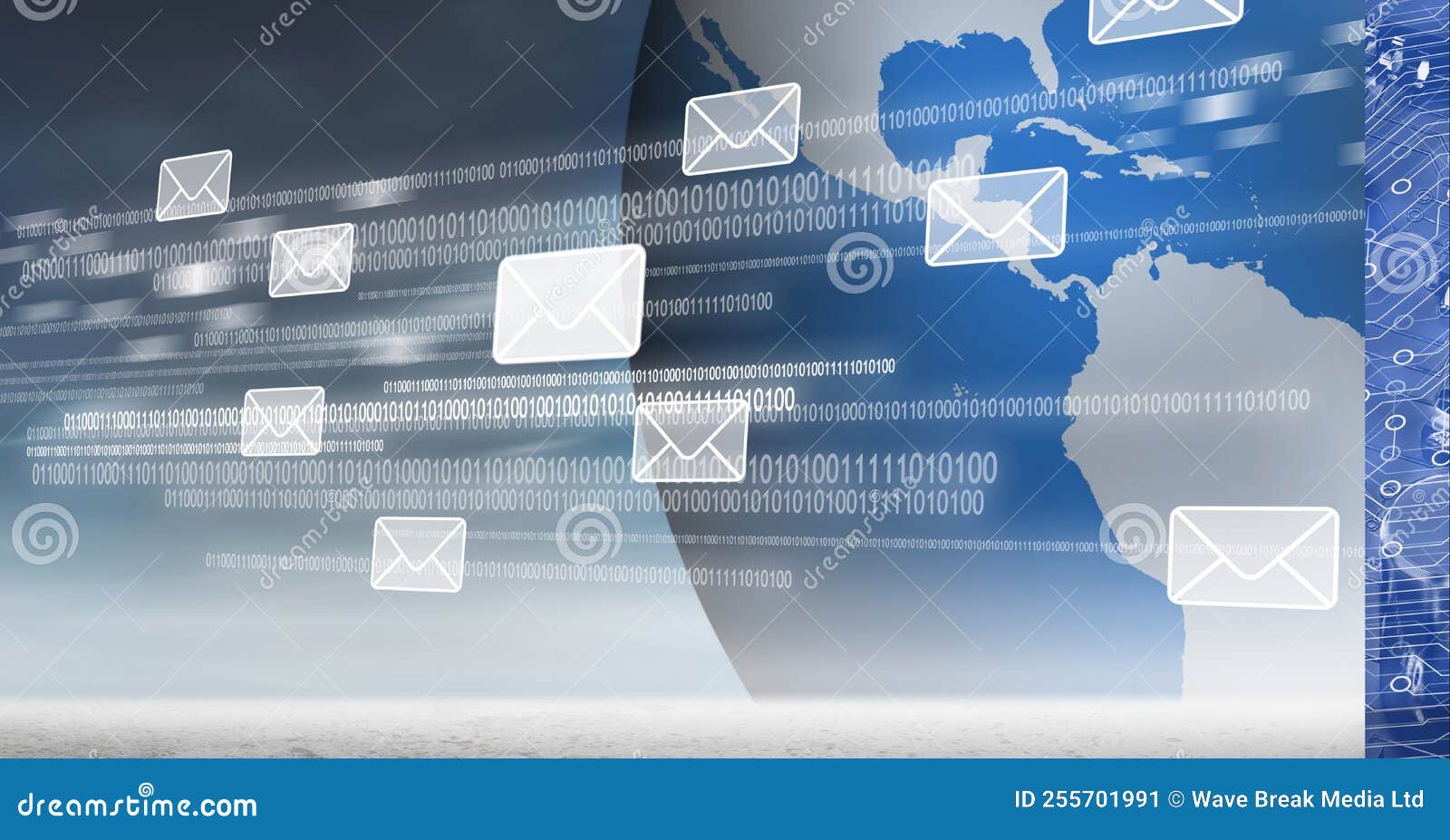Composition Of Digital Mail Icons And Binary Coding Over Globe And 8153