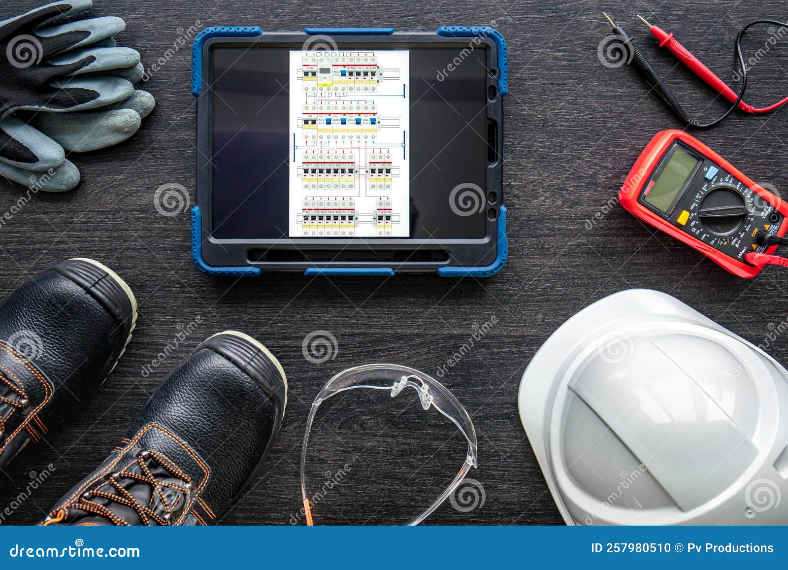 Composition with Digital Tablet and Electrician Work Items. Stock Photo ...