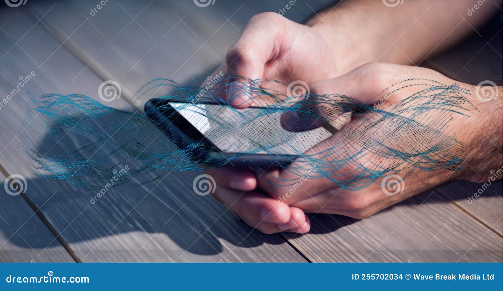 Composition of Dna Strand Over Person Using Smartphone with Blank ...