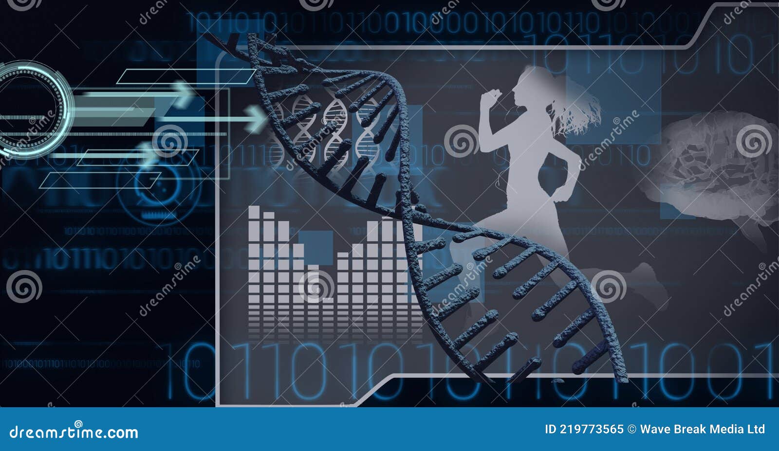 Composition of Dna Strand and Scientific Digital Icons with Binary ...