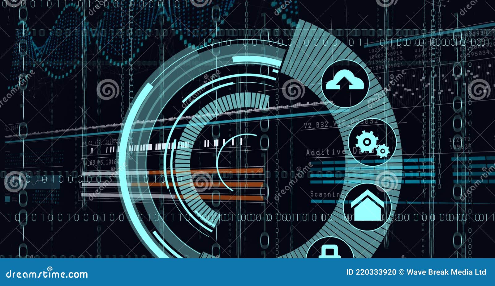 Composition of Dna Strand and Scope Scanning, Binary Coding and Data Processing Stock Photo ...