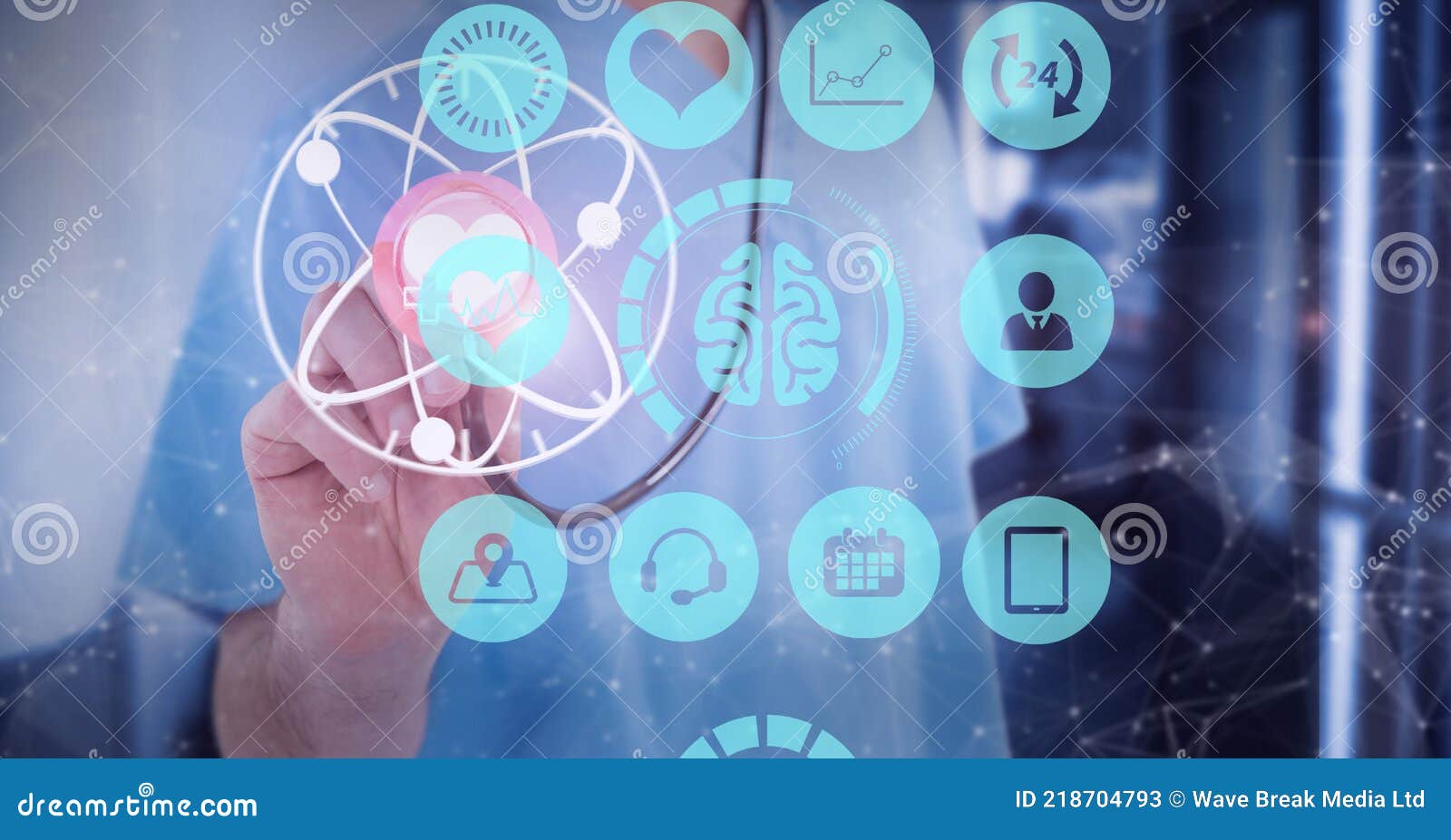 Composition of Doctor Touching with Stethoscope Interactive Medical ...