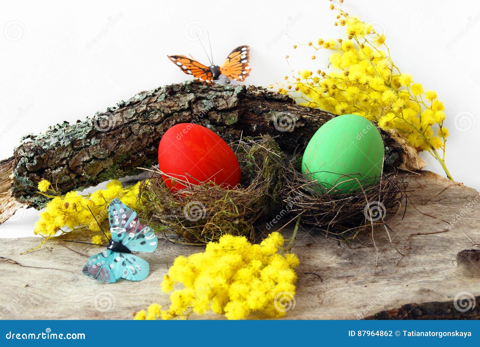 Composition with Easter Eggs, Butterflies and Flowers Stock Photo ...
