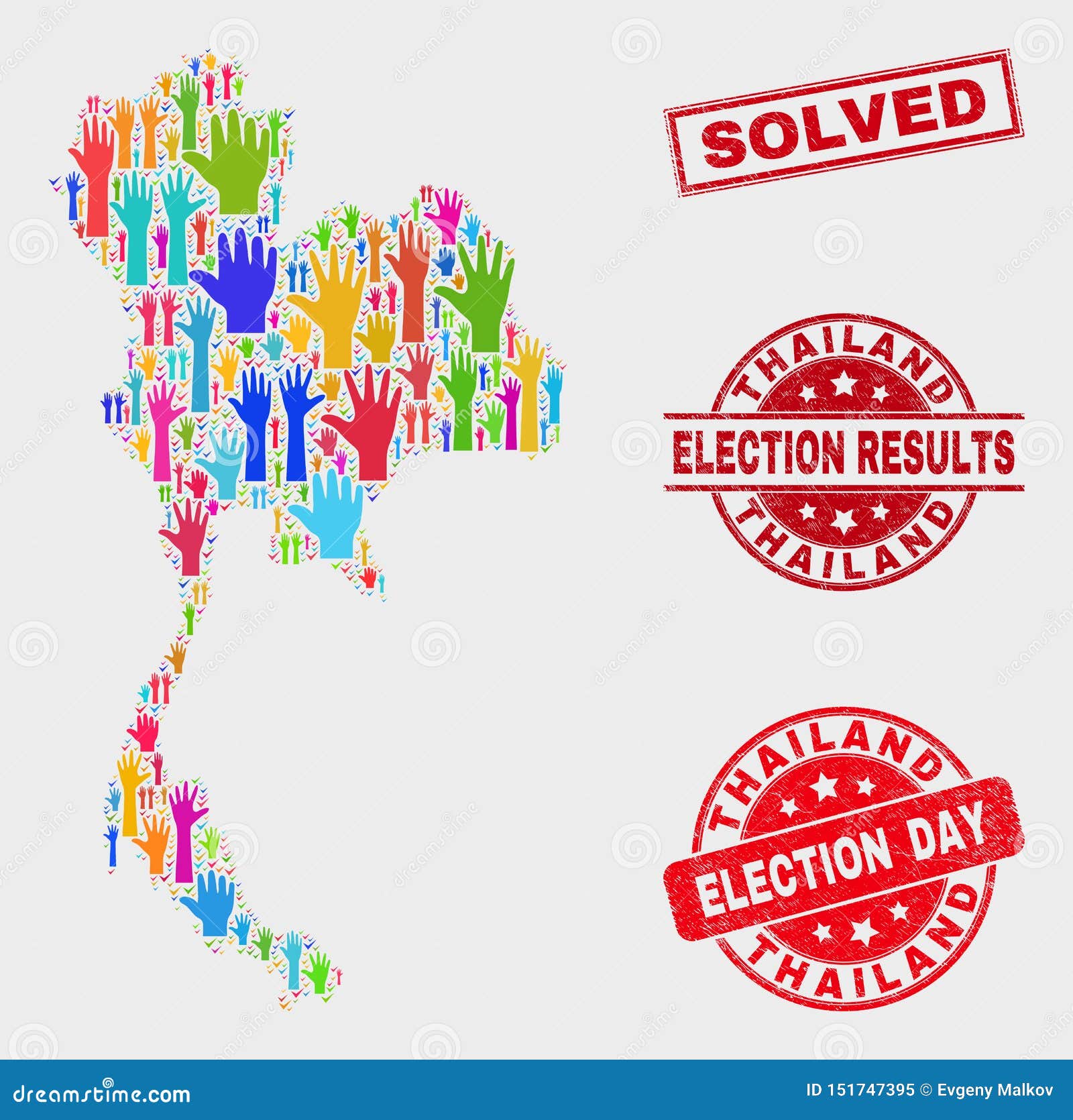 Composition of Election Thailand Map and Scratched Solved Seal Stock ...