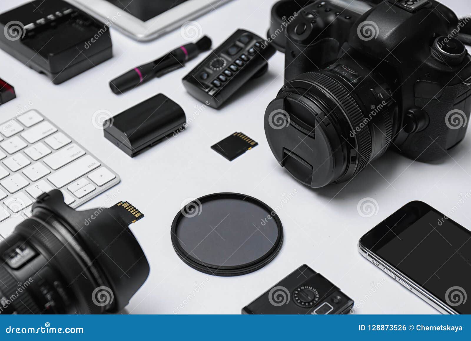 Composition with Equipment for Professional Photographer Stock Photo ...