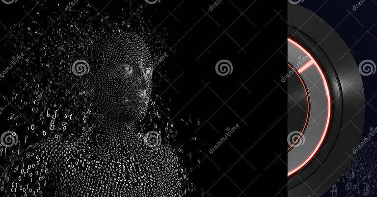 Composition of Exploding Human Bust with Binary Coding Over Scopes Scanning Stock Illustration ...