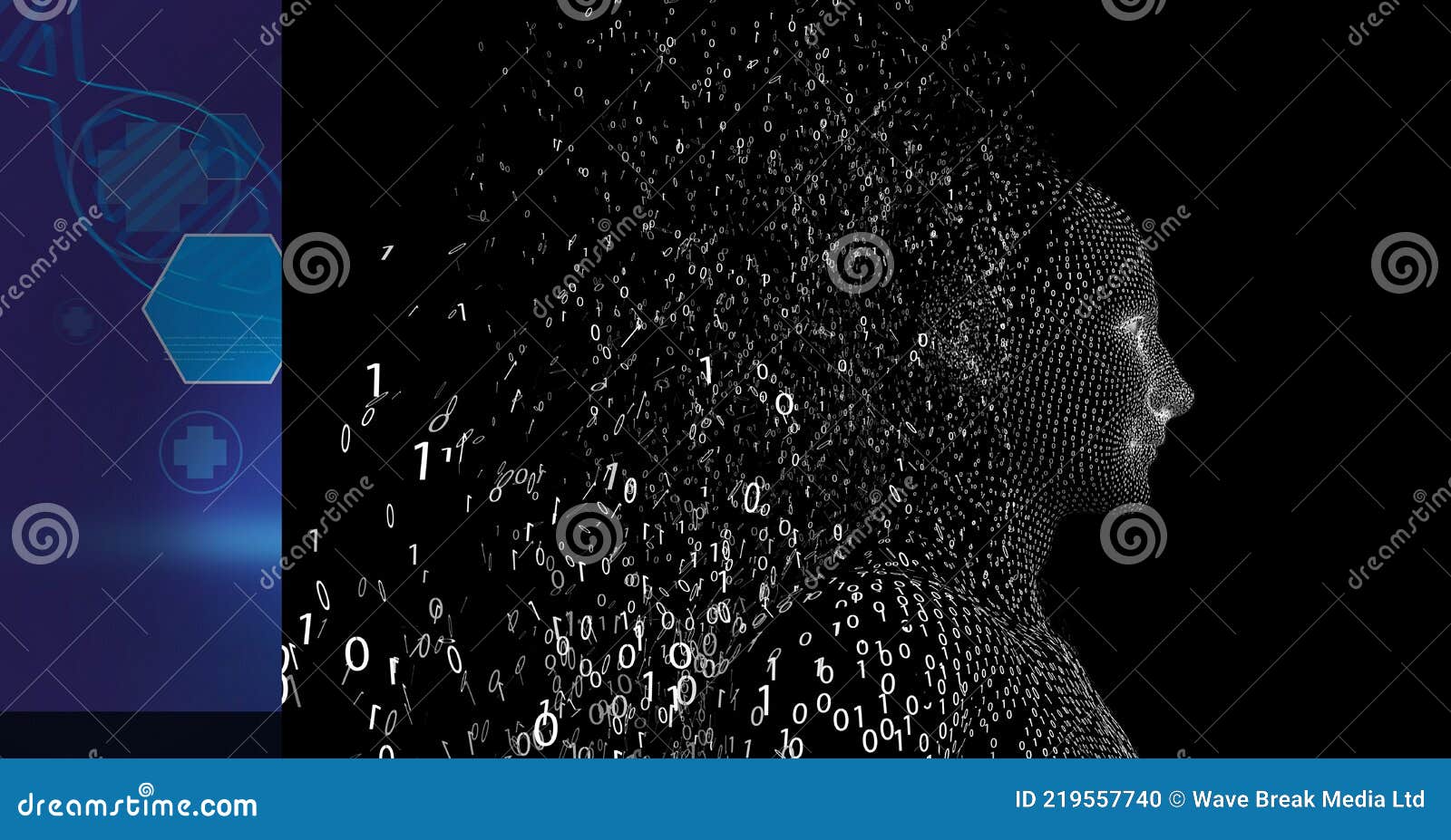Composition of Exploding Human Bust Formed with Binary Coding and Dna Strand Stock Illustration ...