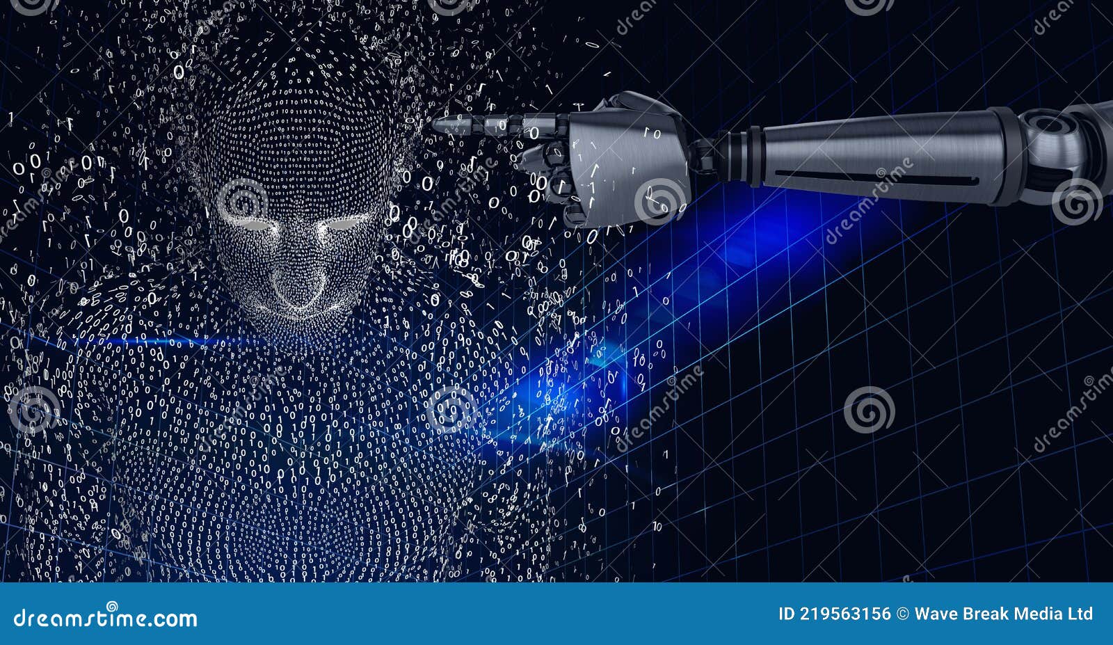 Composition of Exploding Human Bust Formed with Binary Coding and Robot S Arm Stock Photo ...