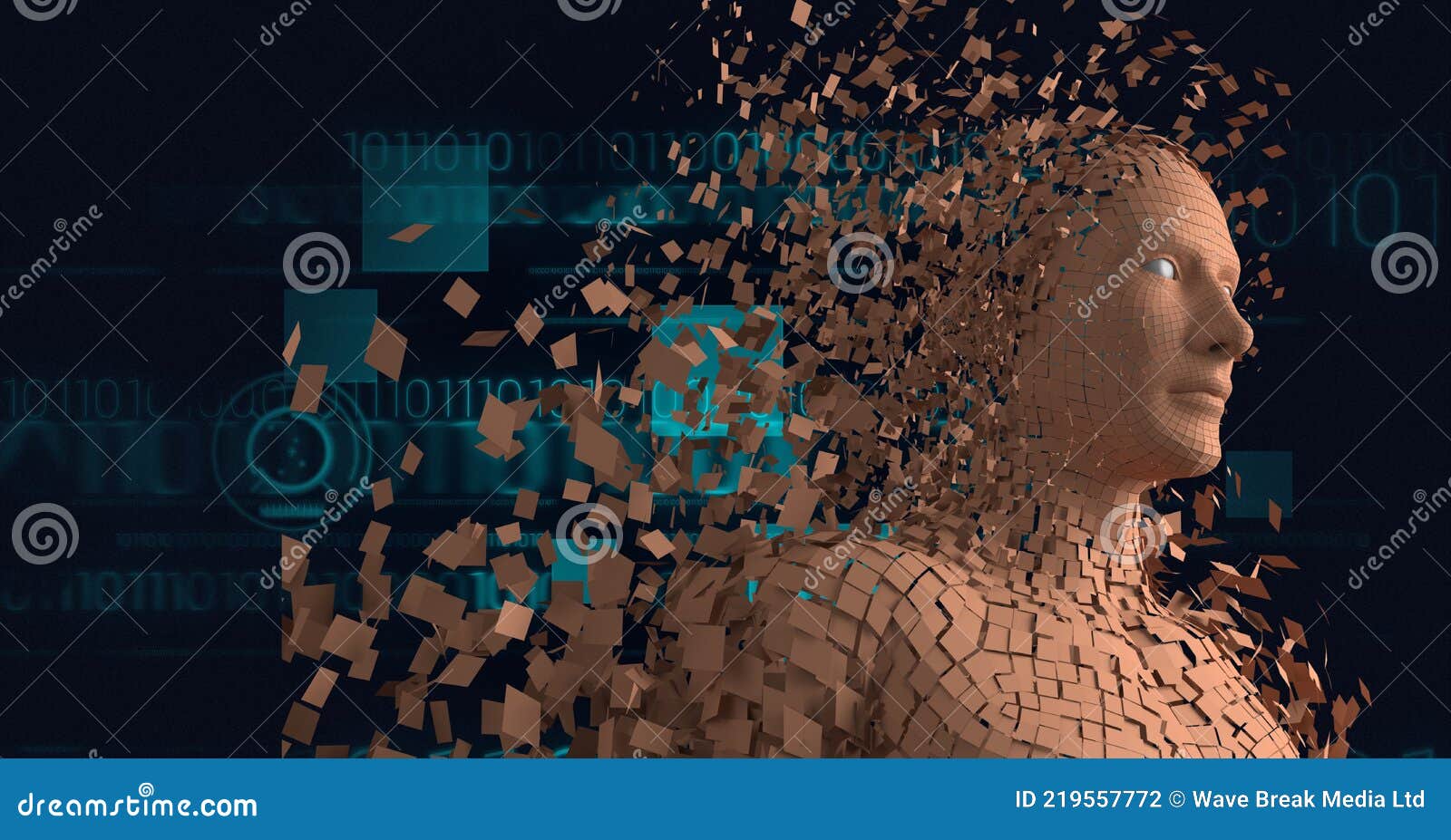 Composition of Exploding Human Bust Formed with Orange Particles ...