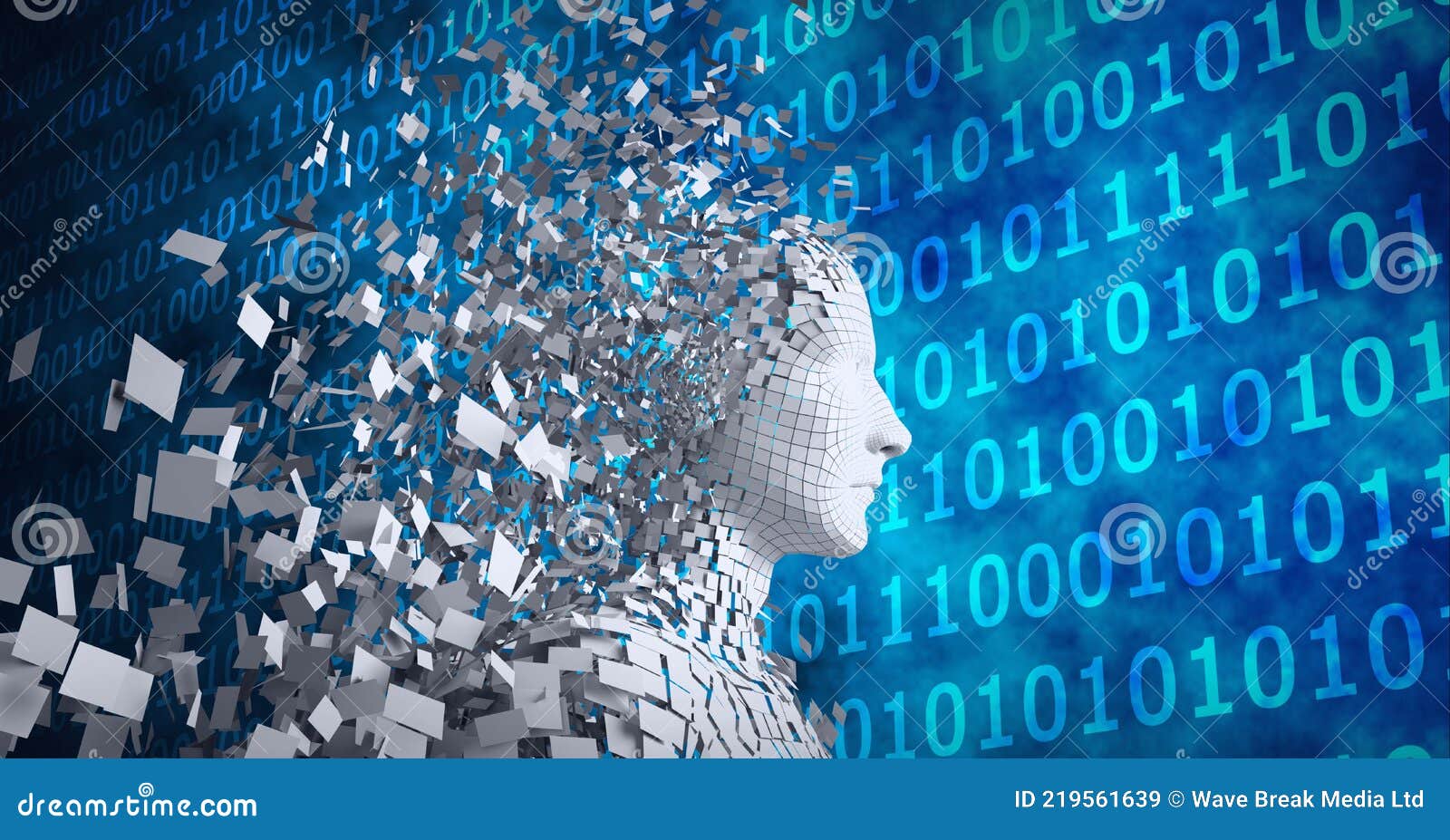 Composition of Exploding Human Bust Formed with Particles Over Binary Coding Stock Illustration ...
