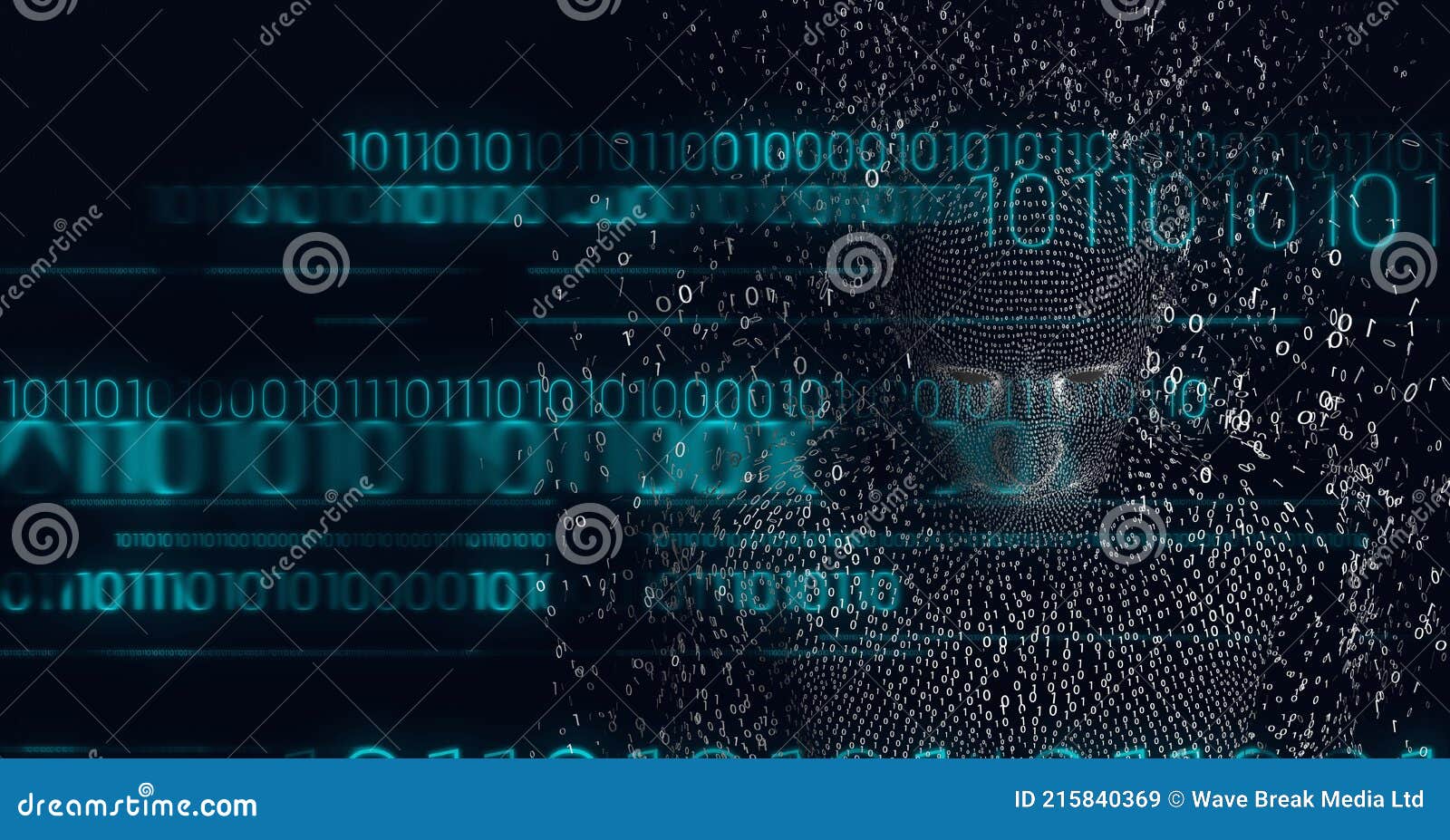 Composition Of Exploding Human Digital Bust With Binary Coding Processing Stock Illustration