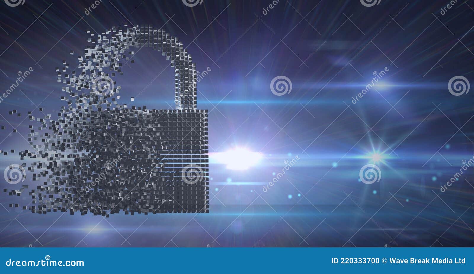 Composition of Exploding Online Security Padlock Icon Formed with Grey ...