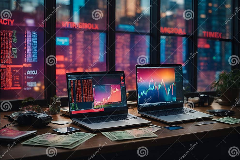 A Composition Featuring a Laptop with Multiple Open Forex Chart Windows ...