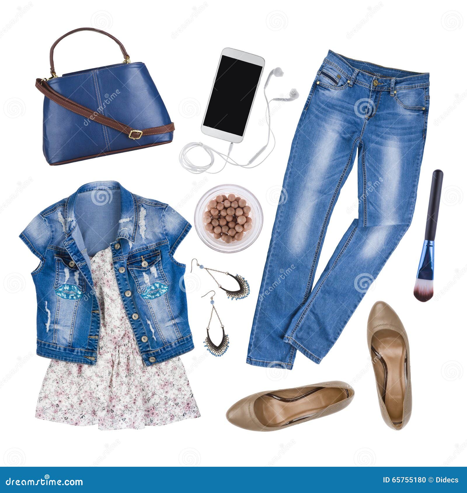 Composition of Female Summer Clothes and Accessories Isolated on White ...