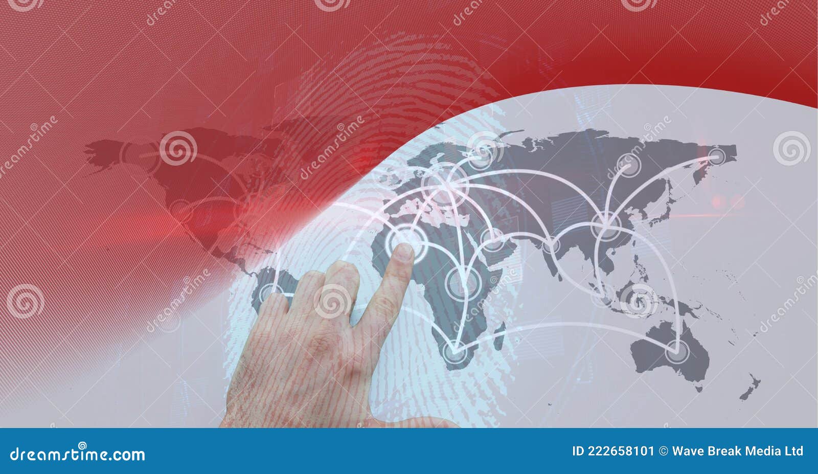 Composition of Finger Touching Interactive World Map Stock Image ...