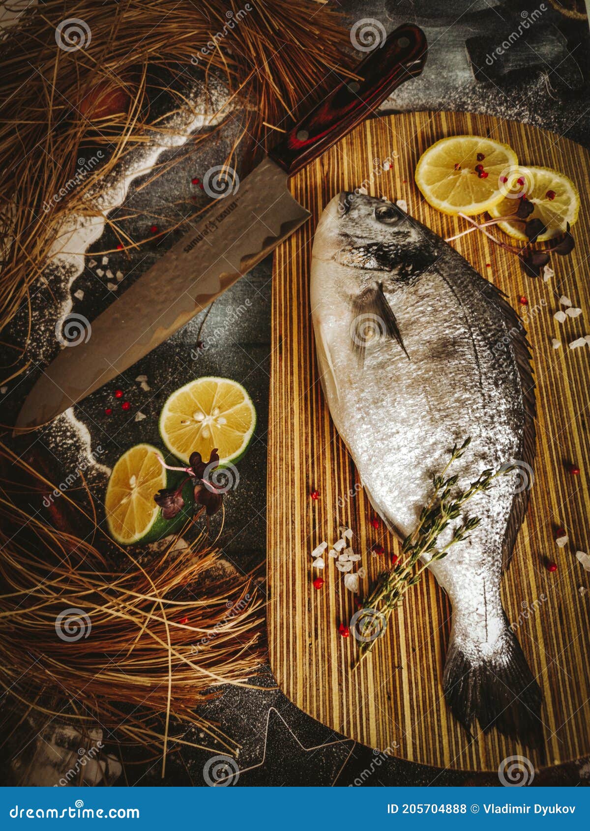 Composition with fish stock photo. Image of painting - 205704888