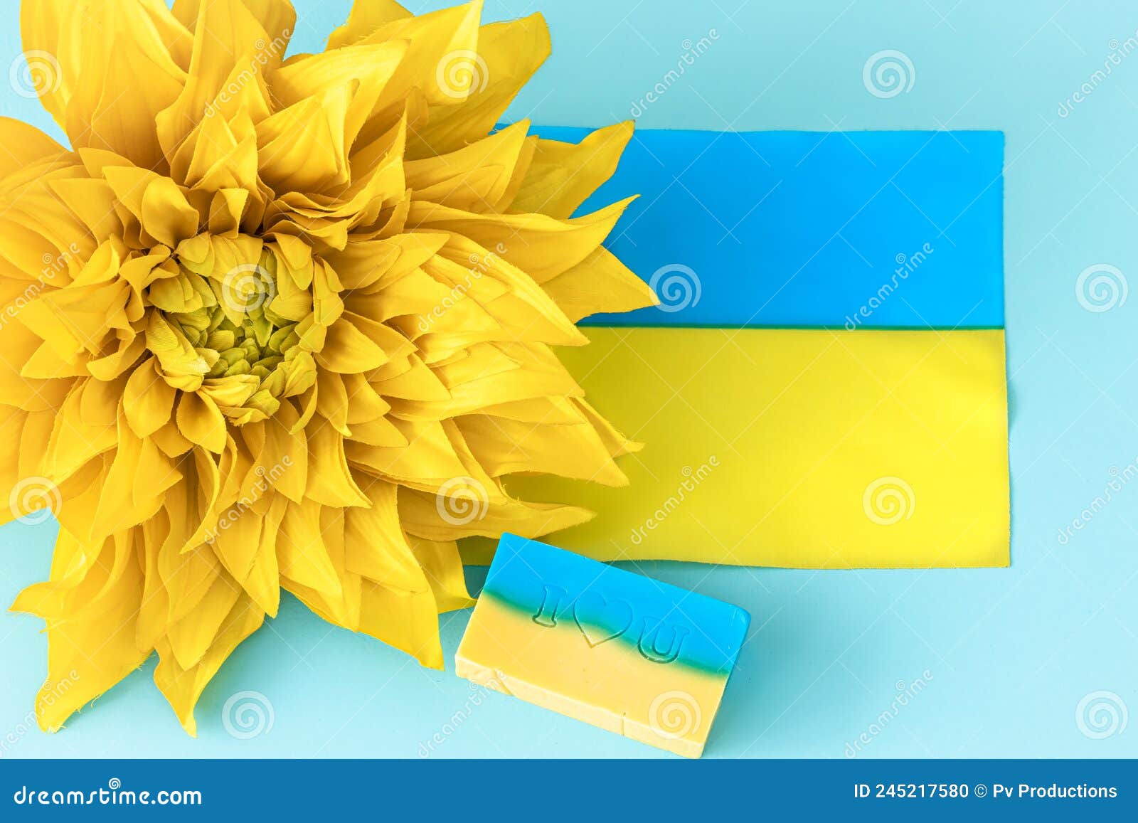 Composition with Flag of Ukraine, Flower and Soap. Stock Photo - Image ...
