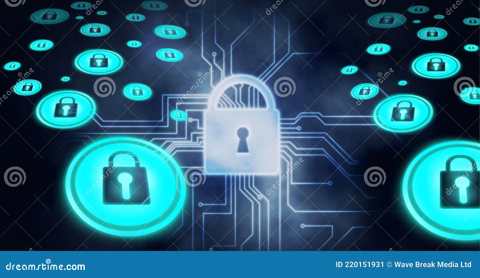 Composition of Floating Blue Padlock Icons Over Glowing White Padlock ...