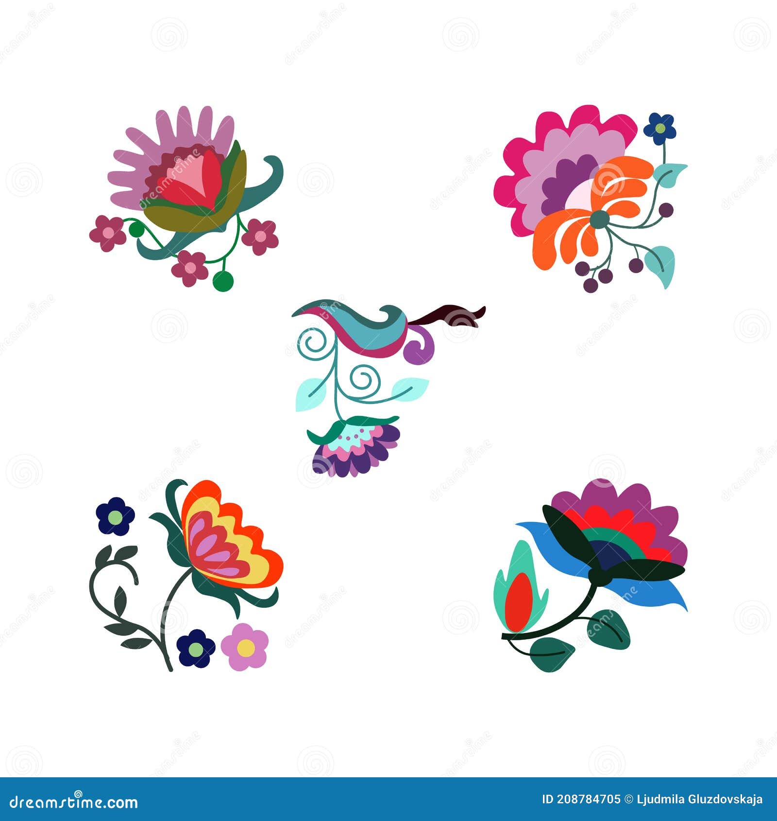 Composition of Folklore Elements Stylized Colors and Patterns. Greeting ...