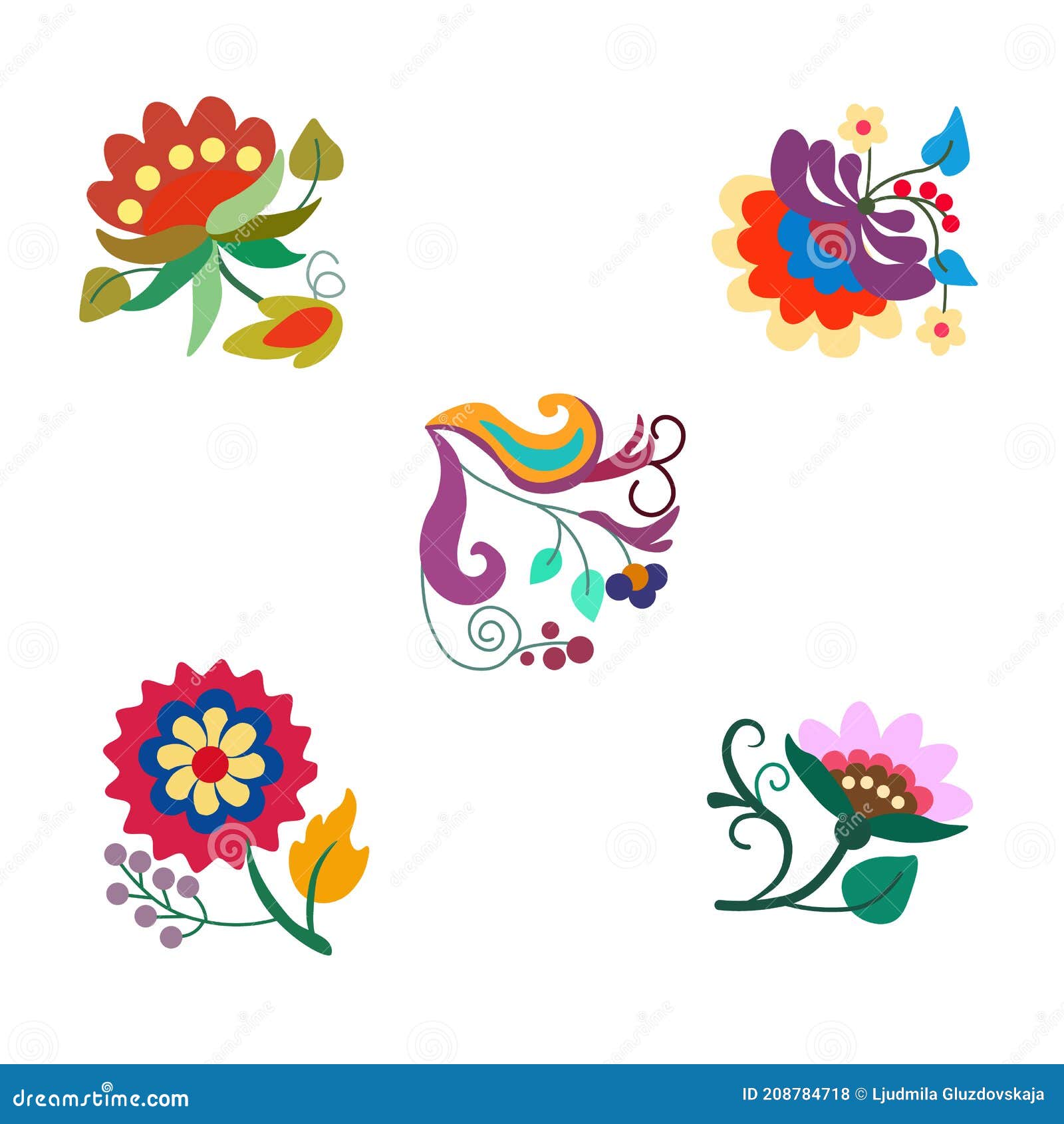 Composition of Folklore Elements Stylized Colors and Patterns. Greeting ...