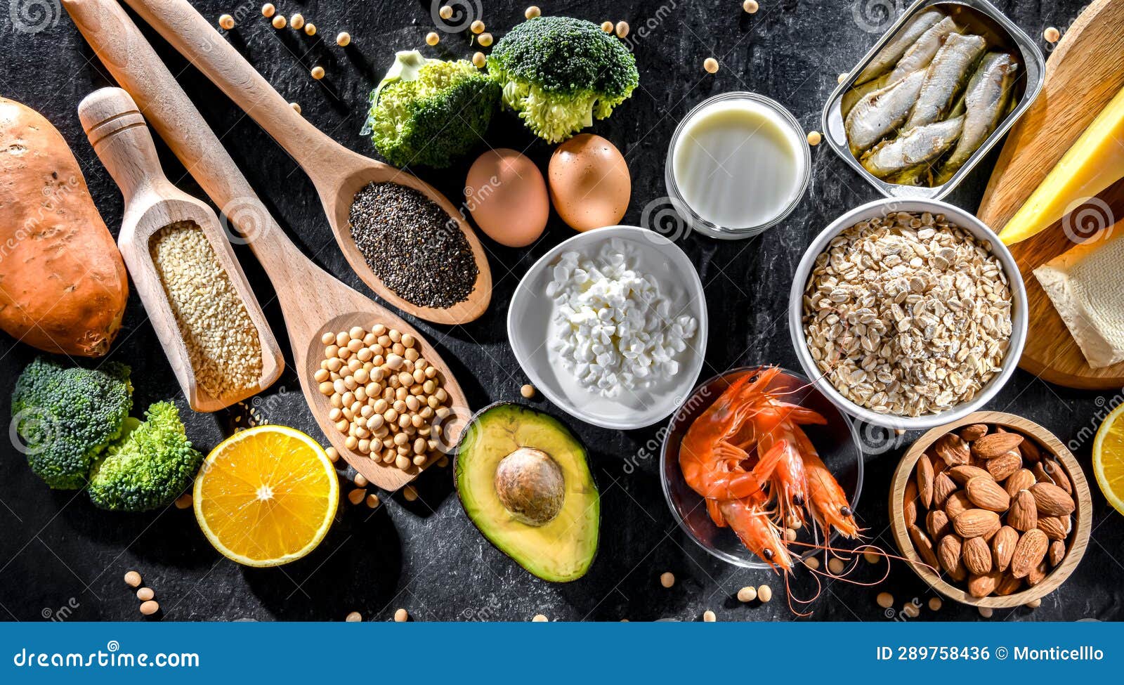 Composition with Food Products Rich in Calcium Stock Photo - Image of ...