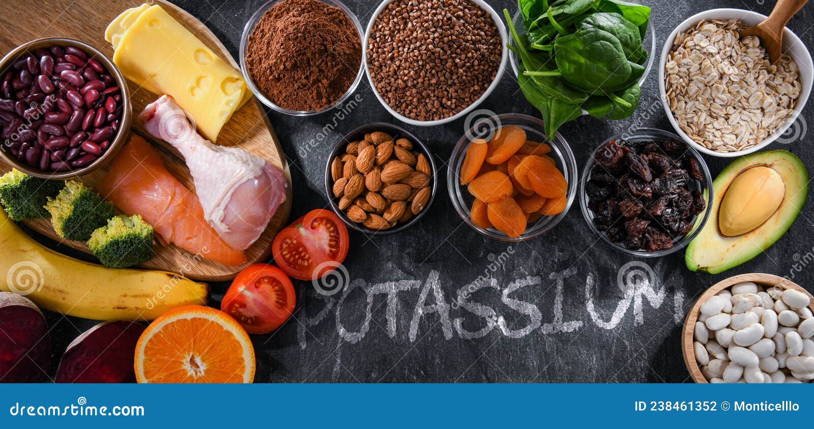 Composition with Food Products Rich in Potassium Stock Photo - Image of ...