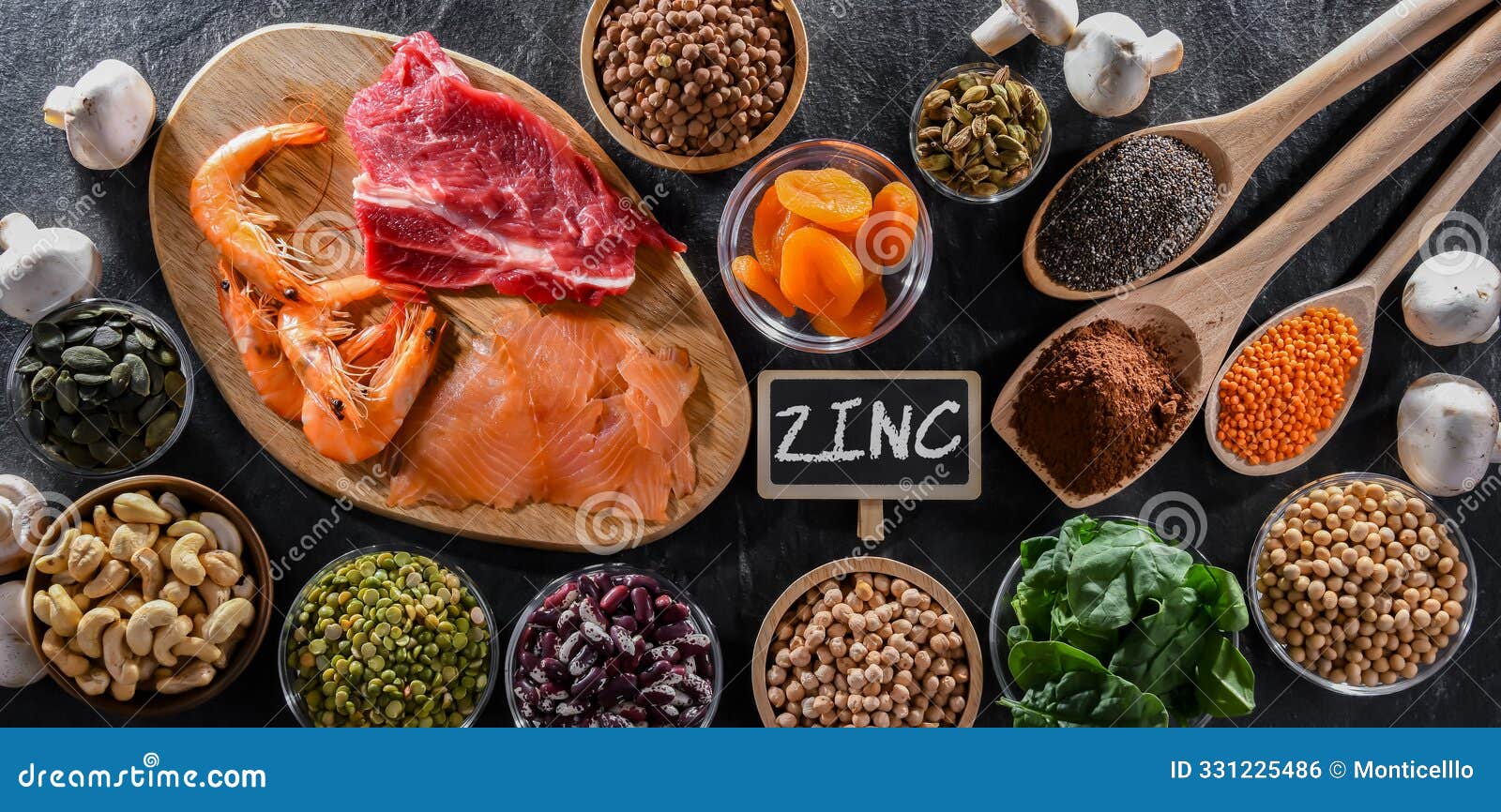 Composition with Food Products Rich in Zinc Stock Photo - Image of ...