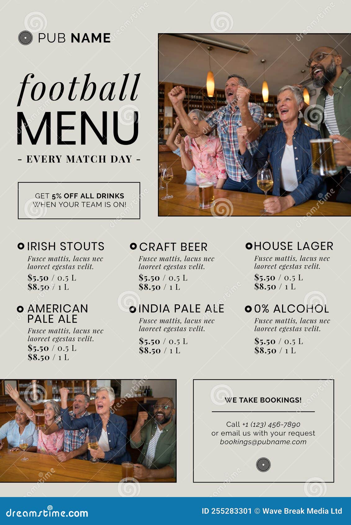 Composition of Football Menu Text Over Menu Options and People ...