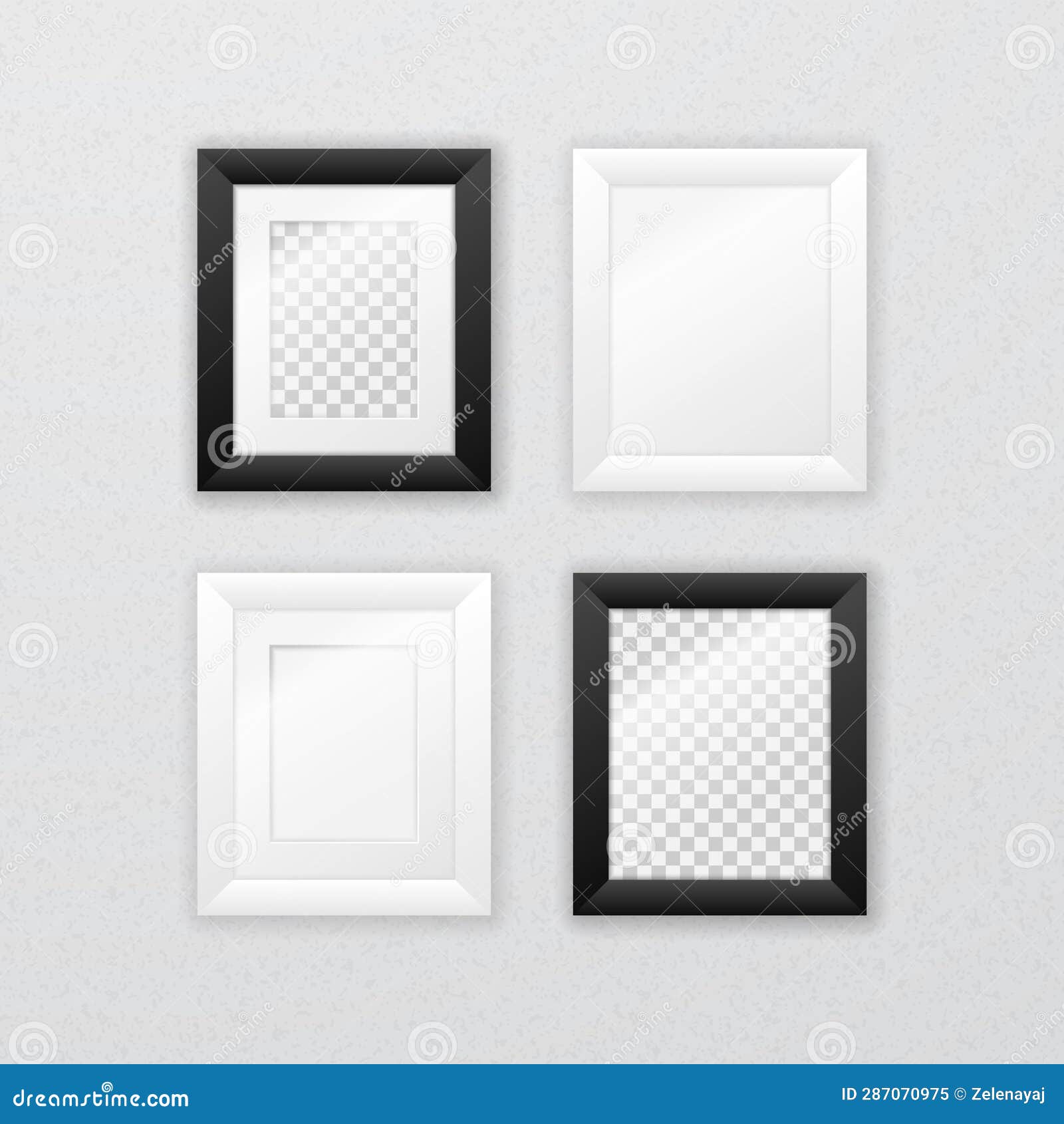 Composition of Four Black and White Wide Frames Hanging on the Wall ...