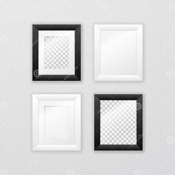 Composition of Four Black and White Wide Frames Hanging on the Wall ...