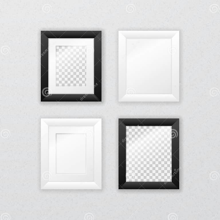 Composition of Four Black and White Wide Frames Hanging on the Wall ...