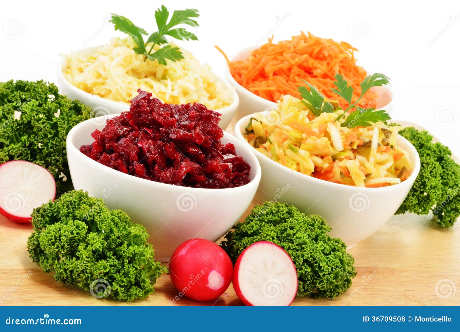 Composition with Four Vegetable Salad Bowls Stock Photo - Image of ...