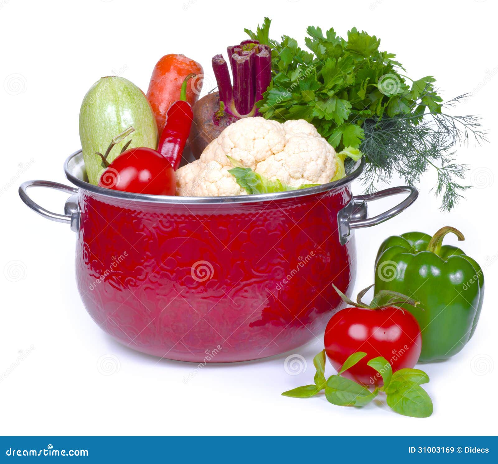 Composition of Fresh Vegetables in Red Pot Stock Image - Image of ...