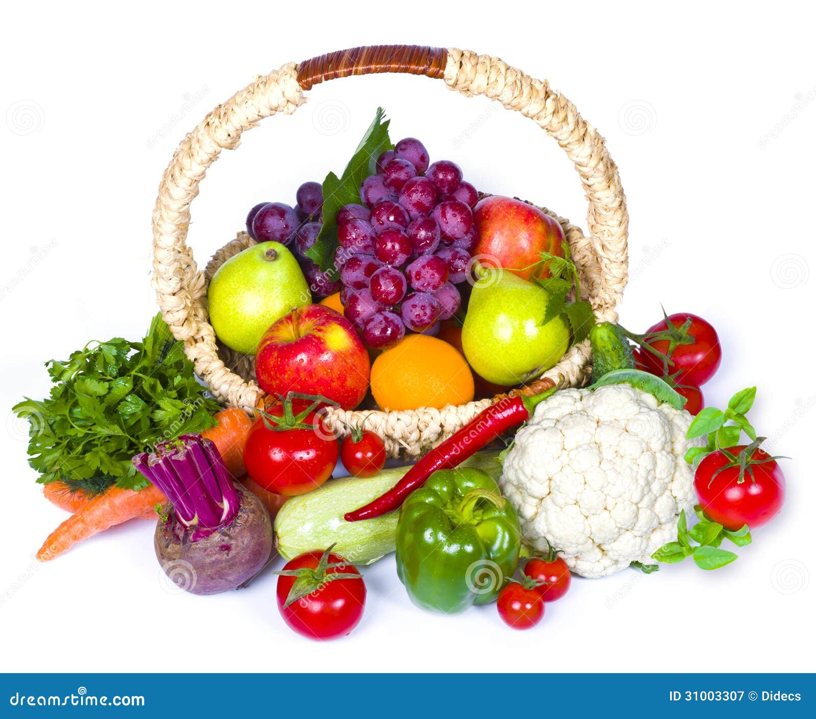 Composition of Fruits and Vegetables in Wicker Basket Stock Image ...