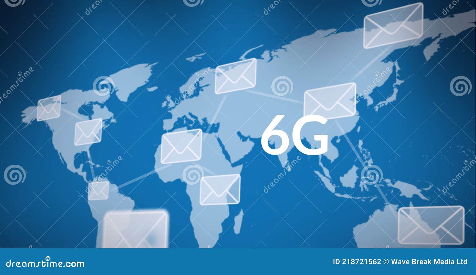 Composition of 6g Text and Network of Connections with Envelope Icons ...