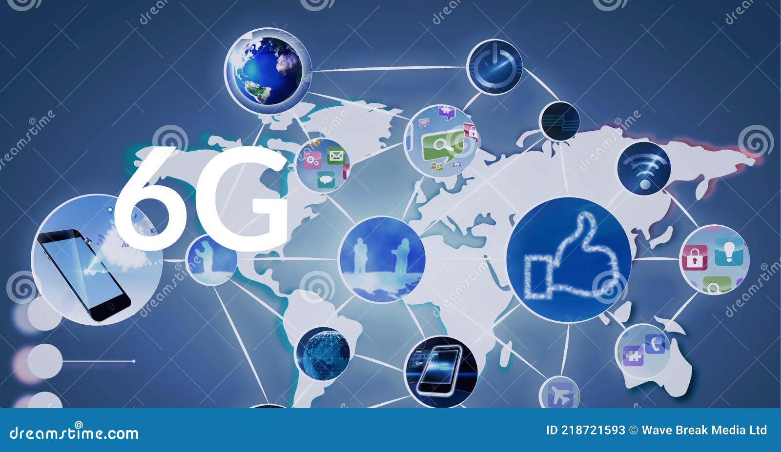 Composition of 6g Text Over Network of Connections with Icons and World ...