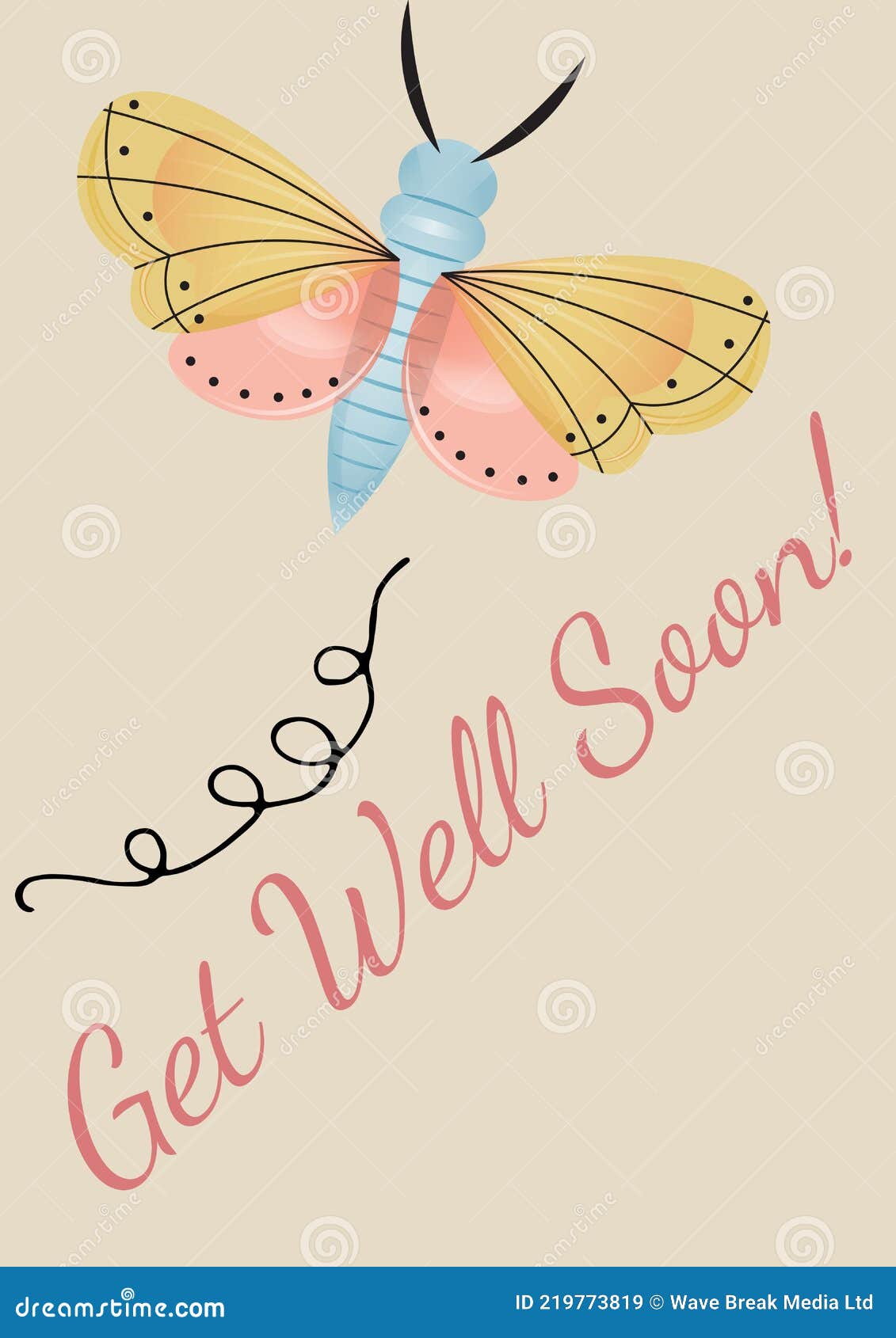Composition of Get Well Soon Text with Butterfly on Pink Background ...