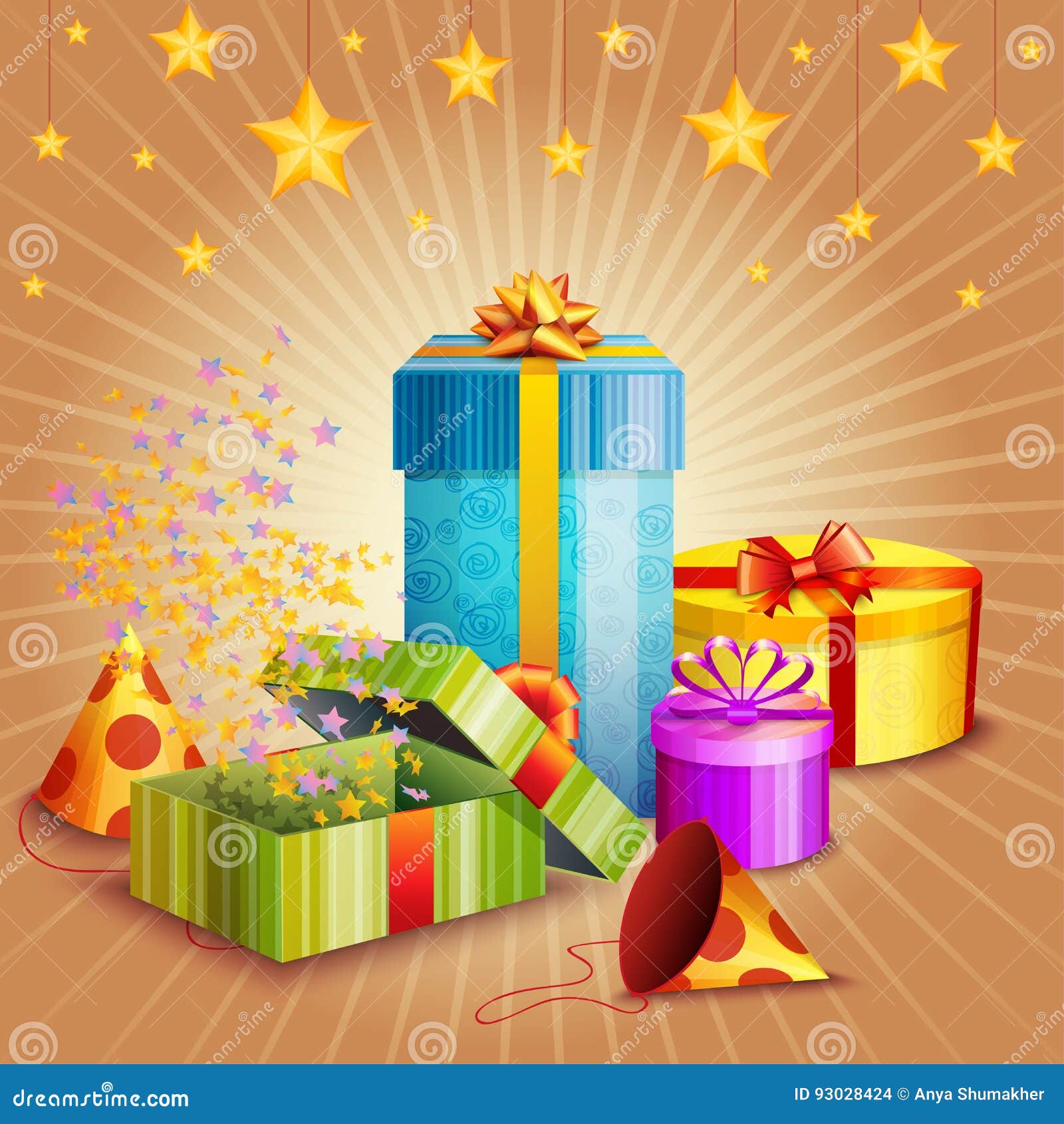 Composition of Gift Box and Different Elements Stock Illustration ...