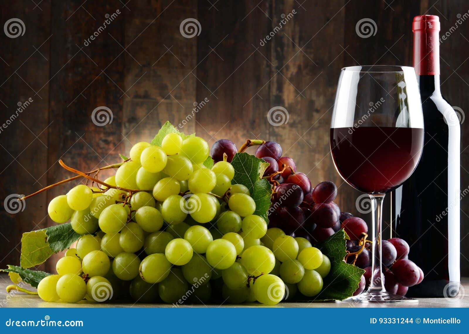 Composition with Glass, Bottle of Red Wine and Fresh Grapes Stock Photo ...