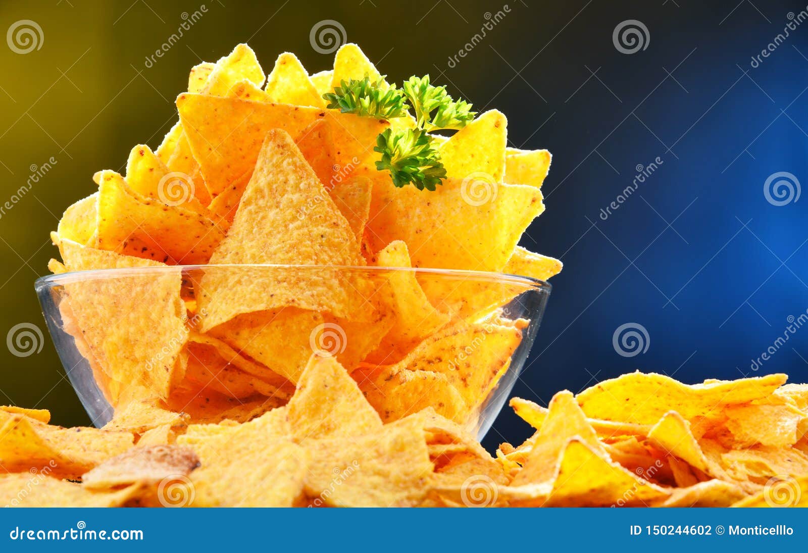 Composition with Glass Bowl of Tortilla Chips Stock Photo - Image of ...