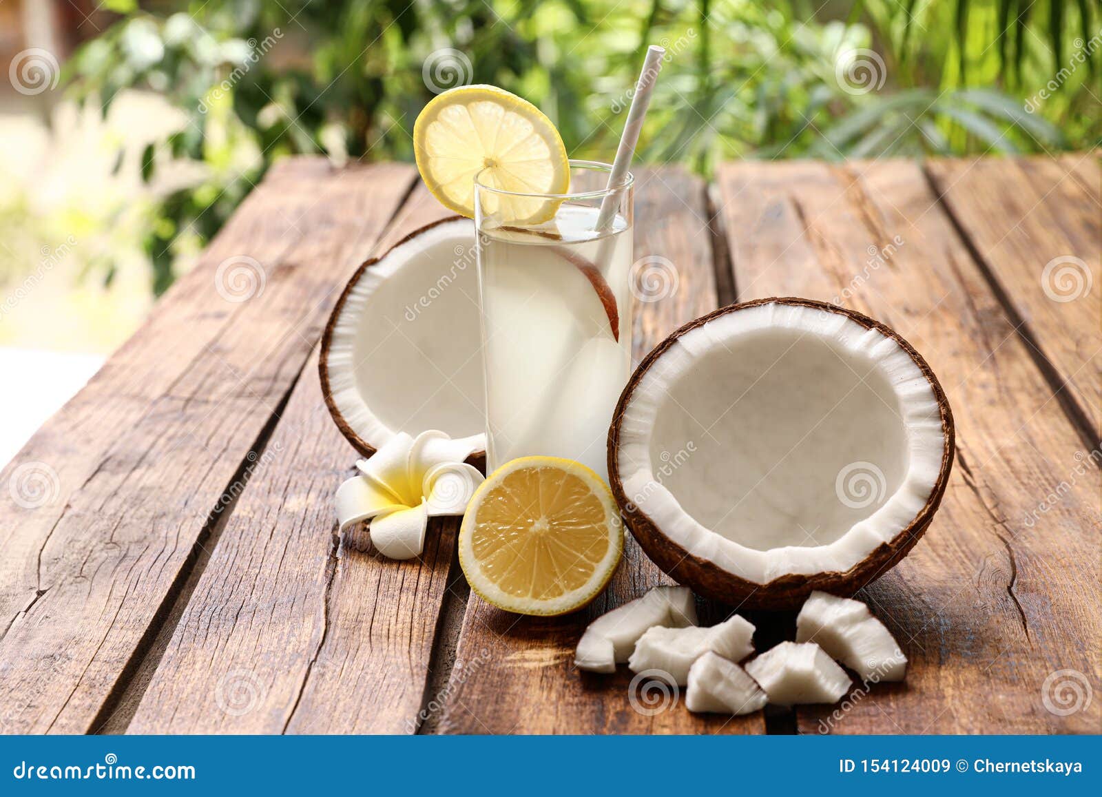Composition with Glass of Coconut Water and Lemon Stock Image - Image ...