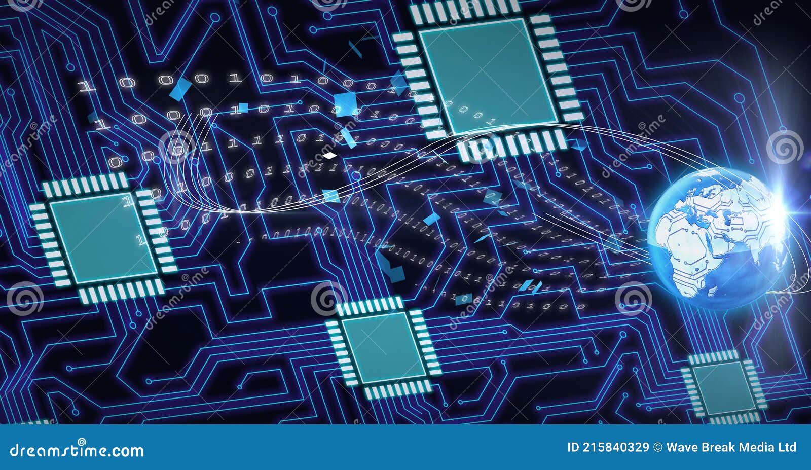 Composition of Globe with Computer Processors Over Circuit Board Stock ...
