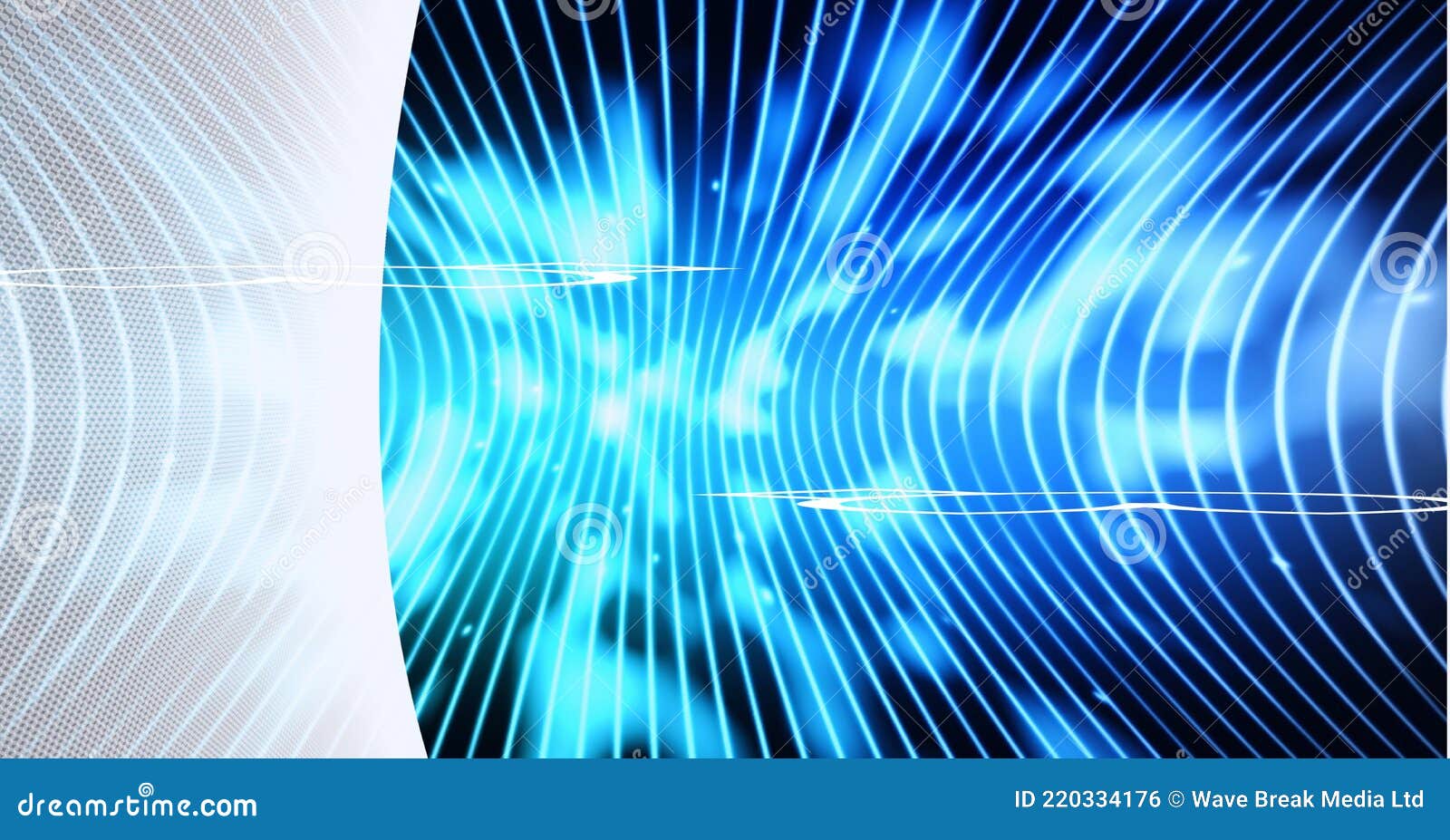 Composition of Glowing Blue Clouds and Parallel Curved Lines on Black ...