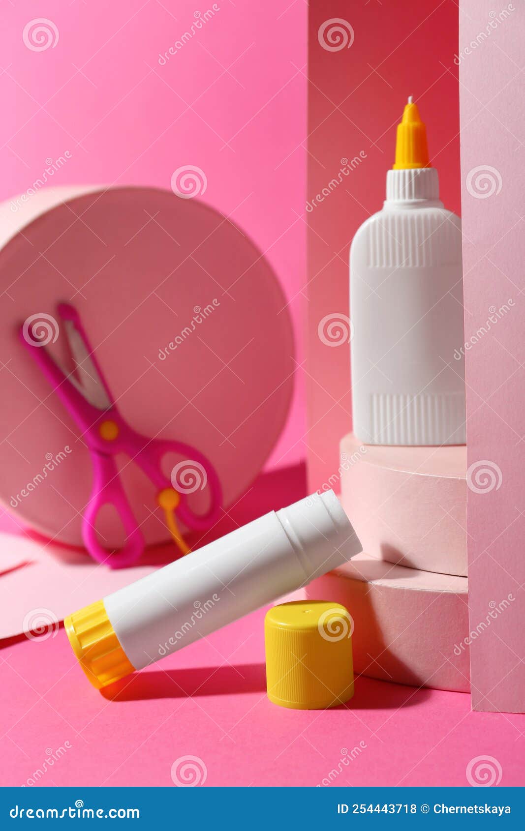 Composition with Glue, Paper and Scissors on Background Stock Photo ...