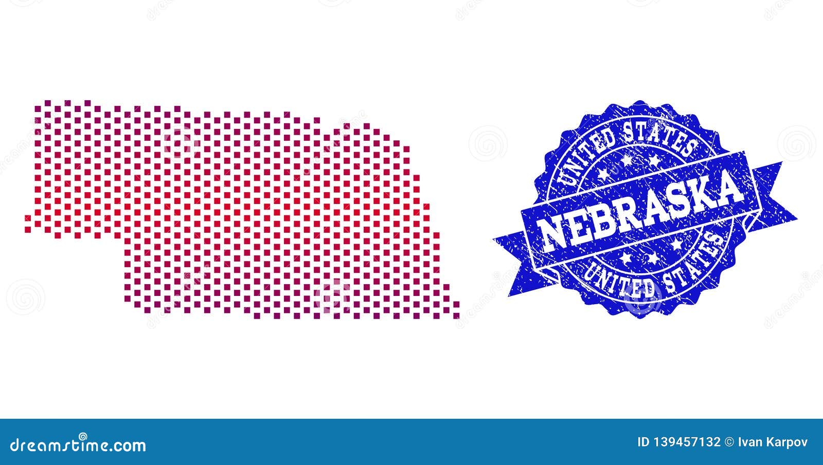 Composition of Gradiented Dotted Map of Nebraska State and Grunged ...