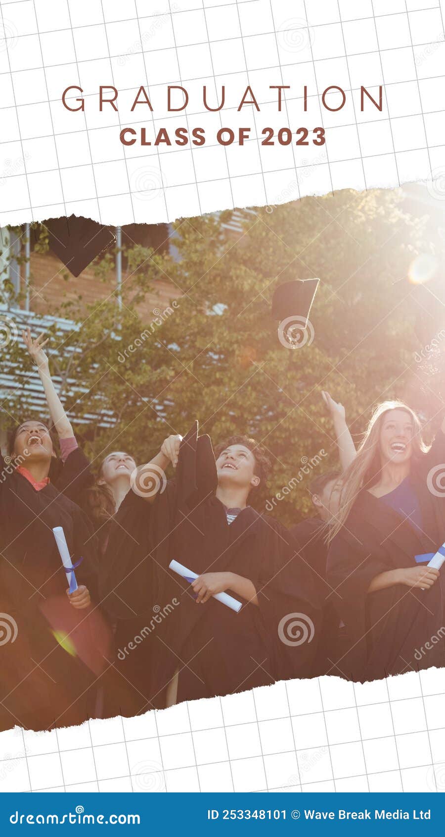 Composition of Graduation Class of 2023 Text with Diverse Students on ...