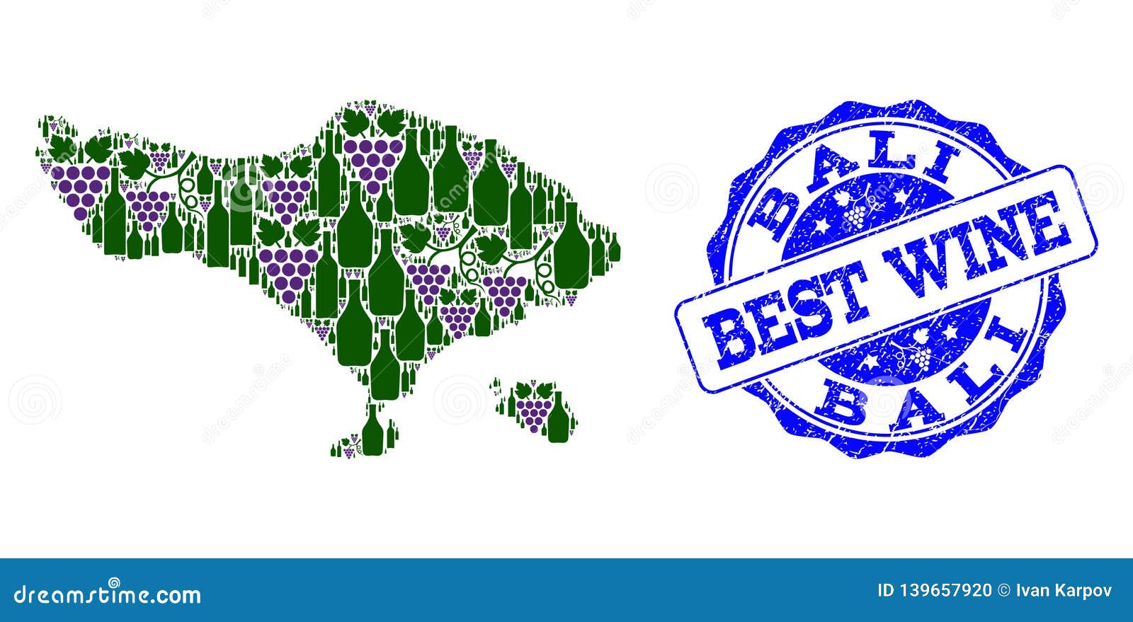 Composition of Grape Wine Map of Bali Island and Best Wine Stamp Stock ...