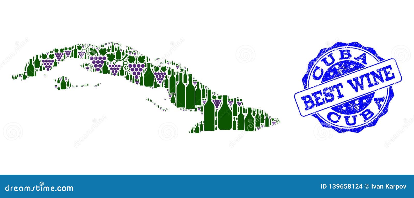 Composition of Grape Wine Map of Cuba Island and Best Wine Stamp Stock ...
