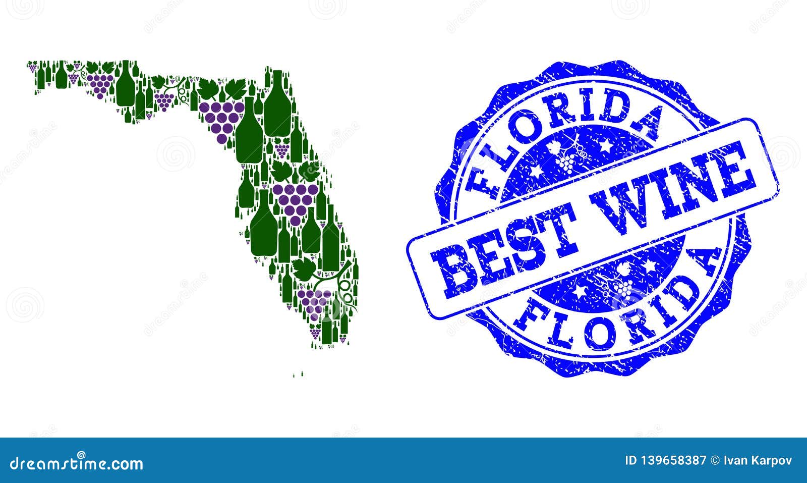 Composition of Grape Wine Map of Florida State and Best Wine Stamp ...
