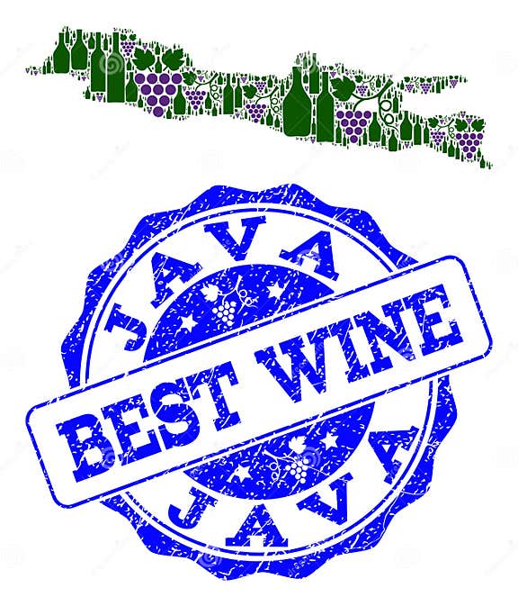 Composition of Grape Wine Map of Java Island and Best Wine Stamp Stock ...